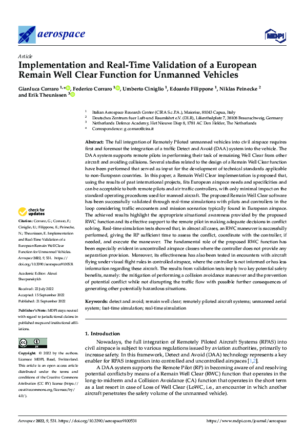 (PDF) Implementation and Real-Time Validation of a European Remain Well Clear Function for ...