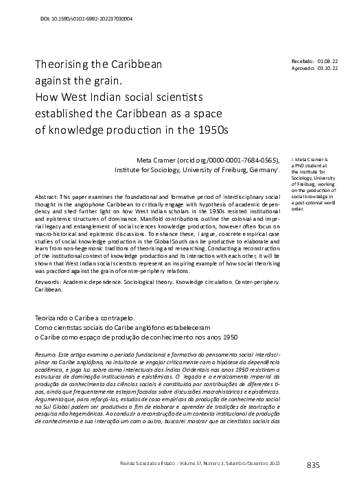 (PDF) Theorising the Caribbean against the grain. How West Indian ...