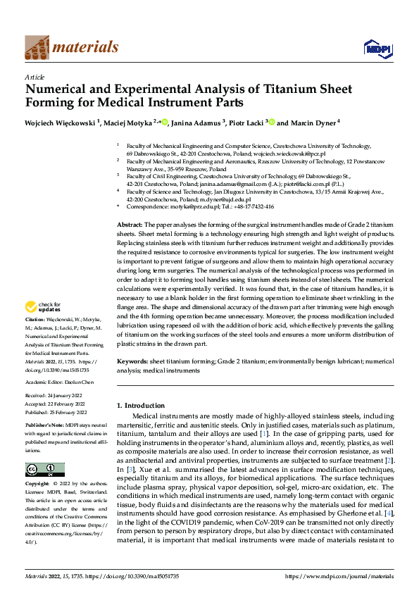 (PDF) Numerical and Experimental Analysis of Titanium Sheet Forming for ...