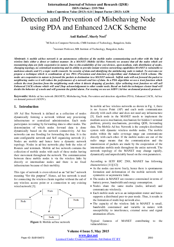 (PDF) Detection and Prevention of Misbehaving Node using PDA and Enhanced 2ACK Scheme