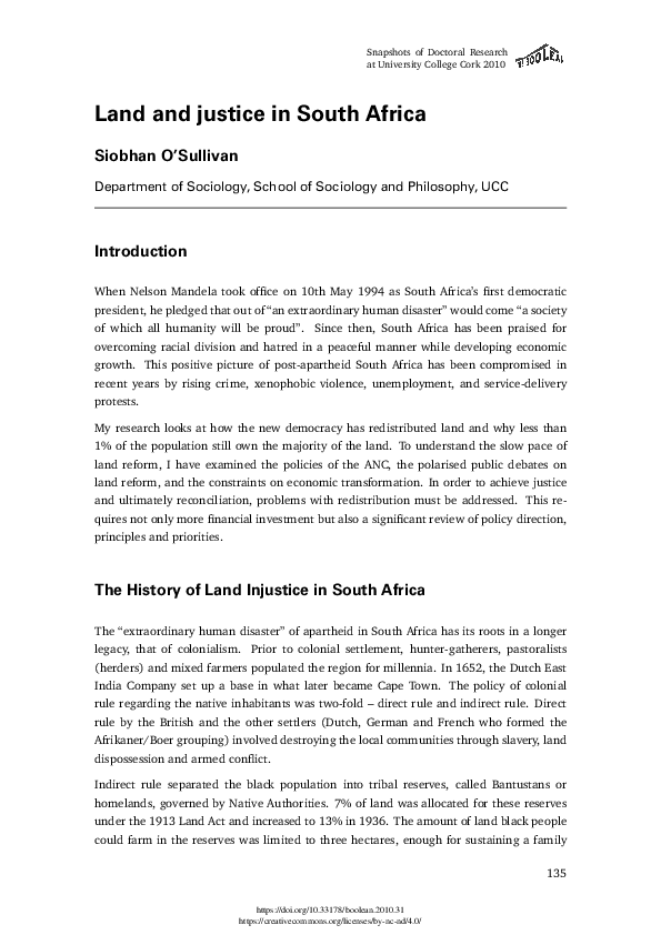 (PDF) Land Reform and Justice in South Africa
