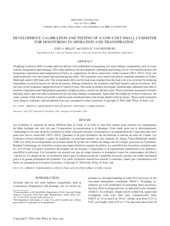 (PDF) Development, calibration and testing of a low-cost small ...