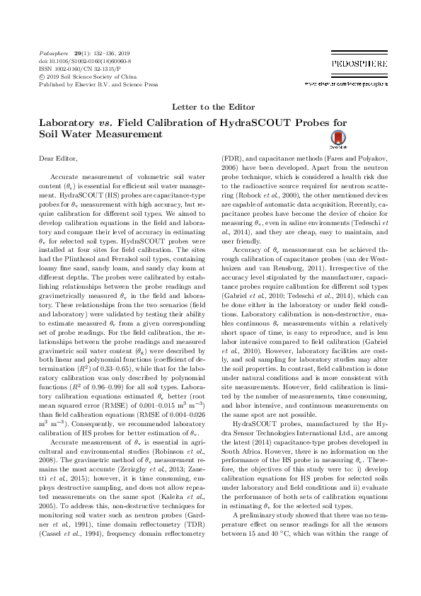 (PDF) Laboratory vs. Field Calibration of HydraSCOUT Probes for Soil ...