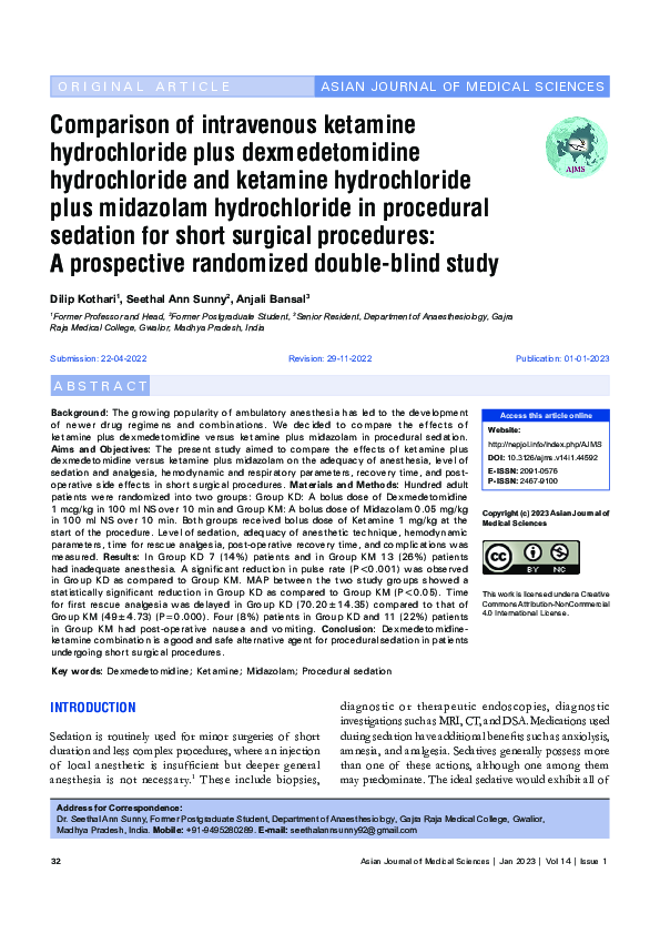 (PDF) Comparison of intravenous ketamine hydrochloride plus ...
