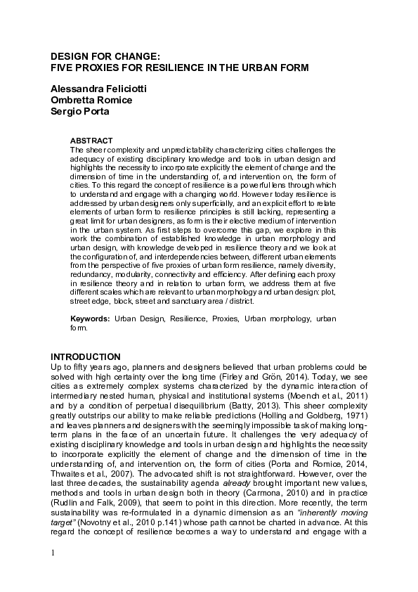 (PDF) Design for Change: Five Proxies for Resilience in the Urban Form