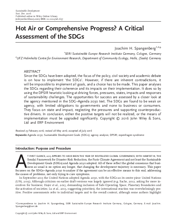(PDF) Hot Air or Comprehensive Progress? A Critical Assessment of the SDGs