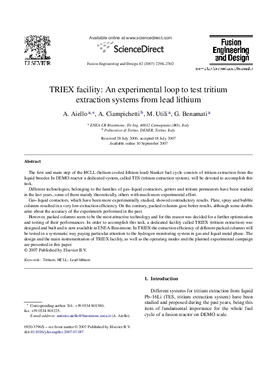 (PDF) TRIEX facility: An experimental loop to test tritium extraction ...