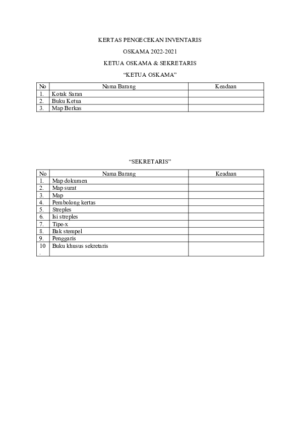 (DOC) KERTAS PENGECEKAN INVENTARIS