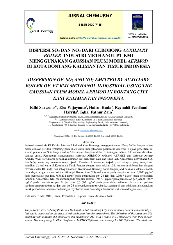 (PDF) Dispersion of SO2 and NO2 Emitted by Auxiliary Boiler of PT Kmi ...