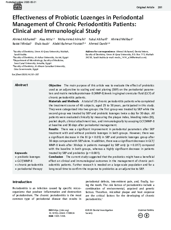(PDF) Effectiveness of Probiotic Lozenges in Periodontal Management of ...