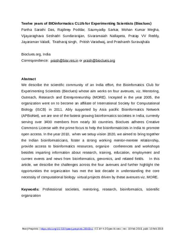 Twelve years of BIOinformatics CLUb for Experimenting Scientists (Bioclues)
