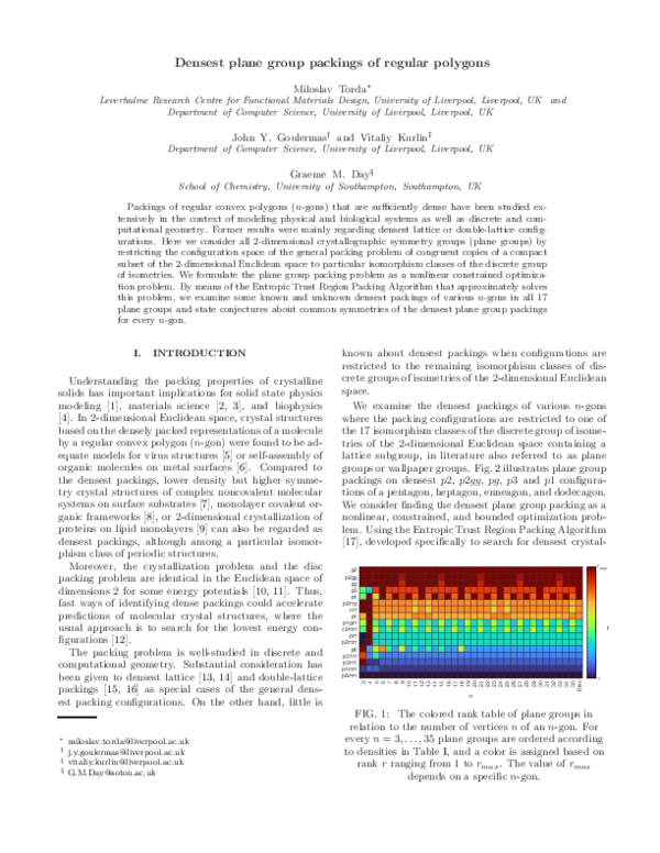 (PDF) Densest plane group packings of regular polygons