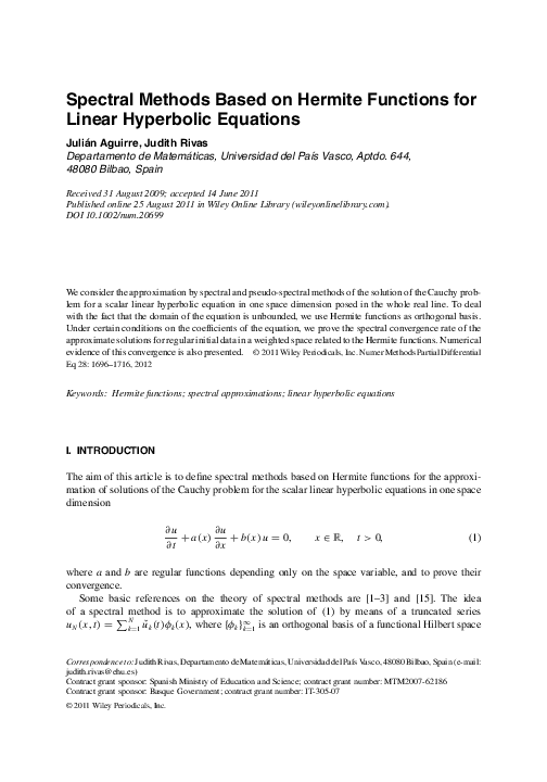 (PDF) Spectral methods based on Hermite functions for linear hyperbolic equations