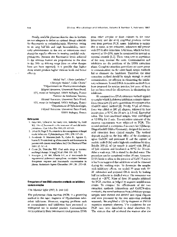 (PDF) Comparison of two DNA extraction methods on inhibitory sputum samples