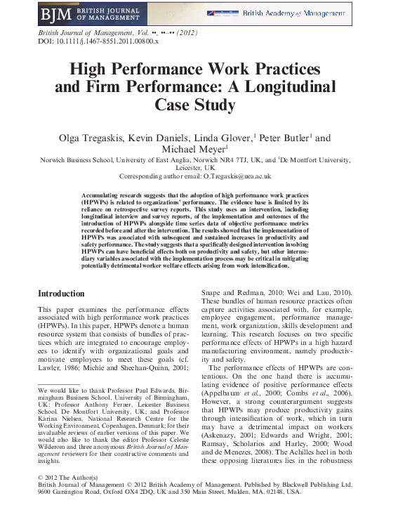 (PDF) High Performance Work Practices and Firm Performance: A ...