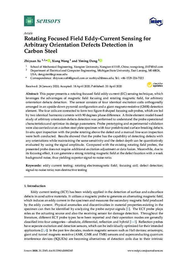 Pdf Rotating Focused Field Eddy Current Sensing For Arbitrary Orientation Defects Detection In