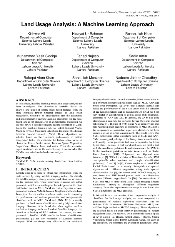 (PDF) Land Usage Analysis: A Machine Learning Approach