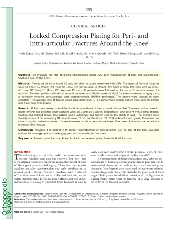 (PDF) Locked Compression Plating for Peri- and Intra-articular ...