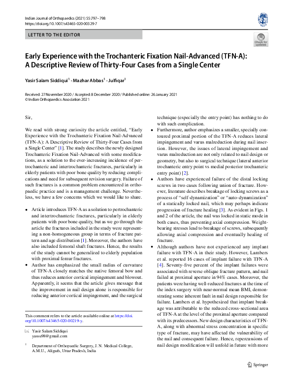 (PDF) Early Experience with the Trochanteric Fixation Nail-Advanced (TFN-A): A Descriptive ...