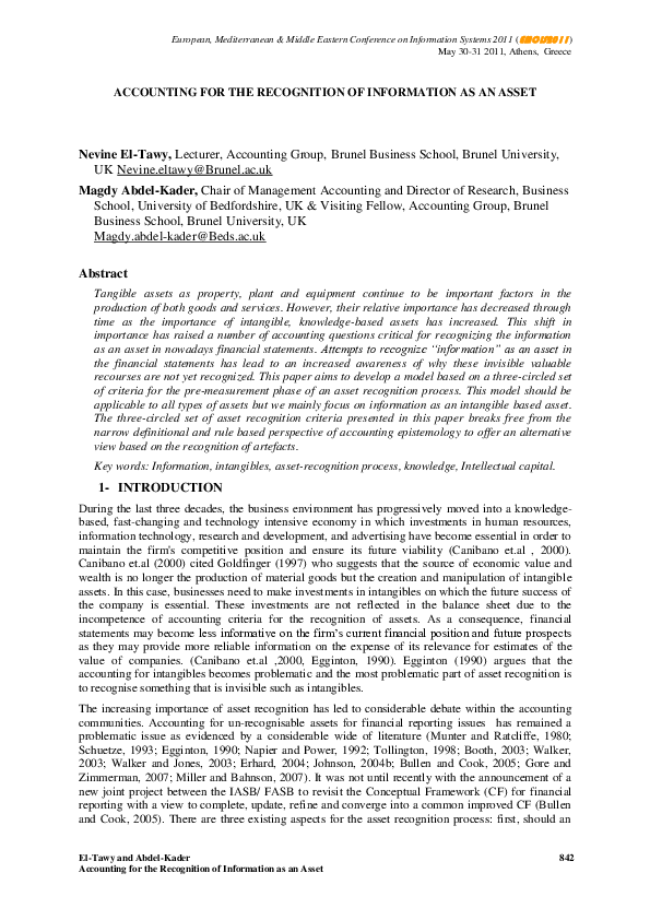 (PDF) Accounting recognition of information as an asset