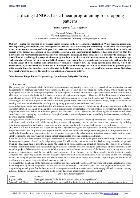 Pdf Utilizing Lingo Basic Linear Programming For Cropping Patterns
