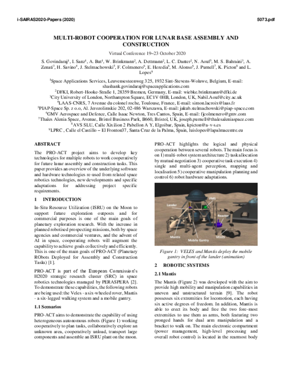 (PDF) Multi-Robot Cooperation for Lunar Base Assembly and Construction