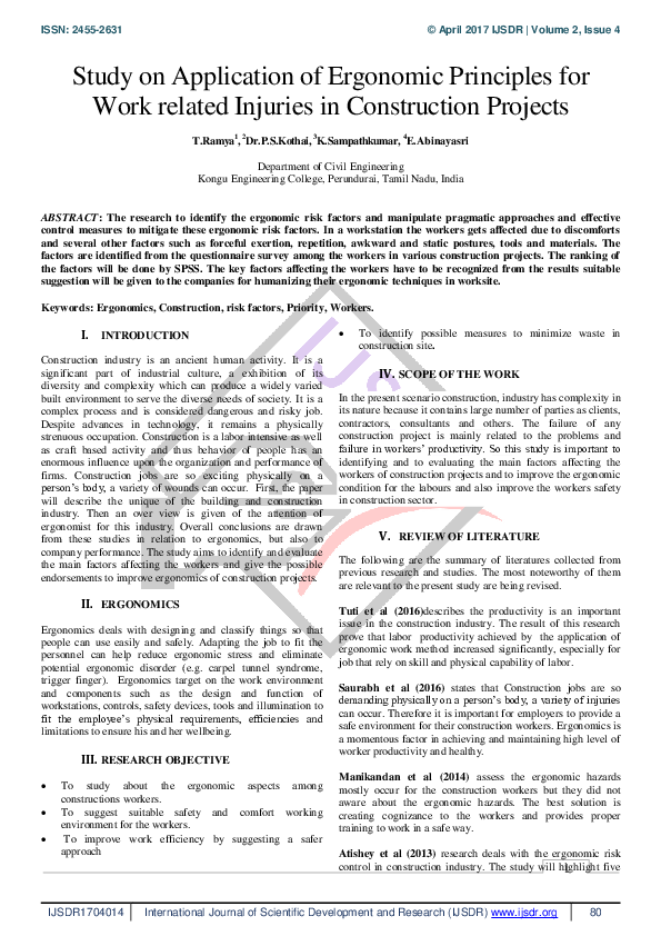 (PDF) Study on Application of Ergonomic Principles for Work related ...