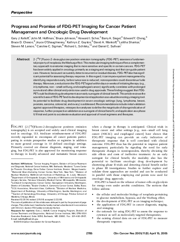 (PDF) Progress and Promise of FDG-PET Imaging for Cancer Patient ...