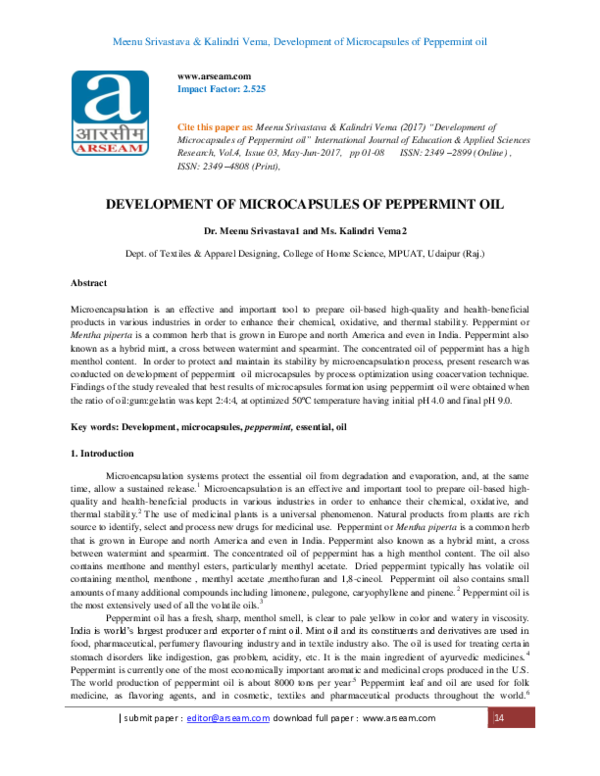 (PDF) Development Of Microcapsules Of Peppermint Oil