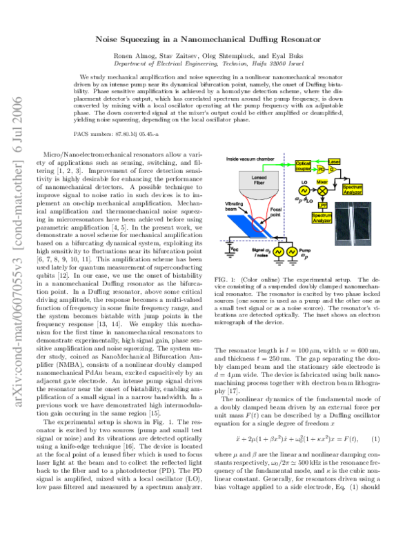 (PDF) Noise Squeezing in a Nanomechanical Duffing Resonator