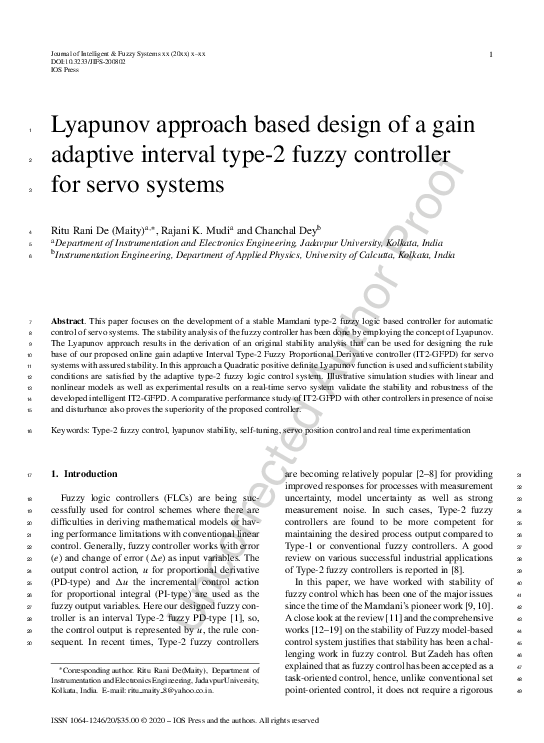 (PDF) Lyapunov approach based design of a gain adaptive interval type-2 fuzzy controller for ...
