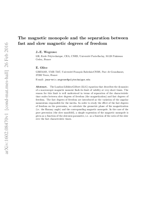 (PDF) The magnetic monopole and the separation between fast and slow ...