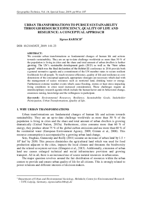 (PDF) Urban Transformations to Pursue Sustainability Through Resource Efficiency, Quality of ...