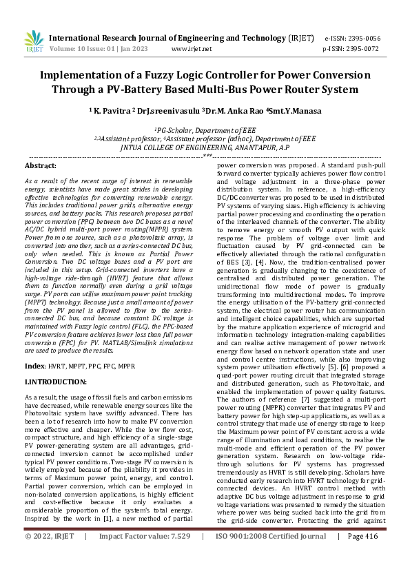 Pdf Implementation Of A Fuzzy Logic Controller For Power Conversion Through A Pv Battery Based