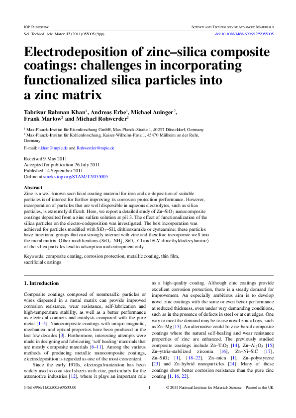 (PDF) Electrodeposition of zinc–silica composite coatings: challenges ...