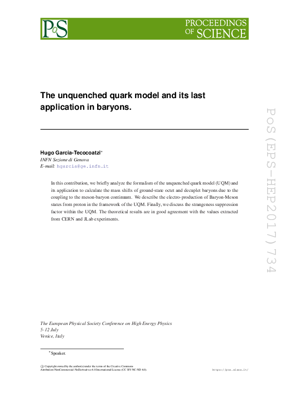 (PDF) The unquenched quark model and its last application in baryons
