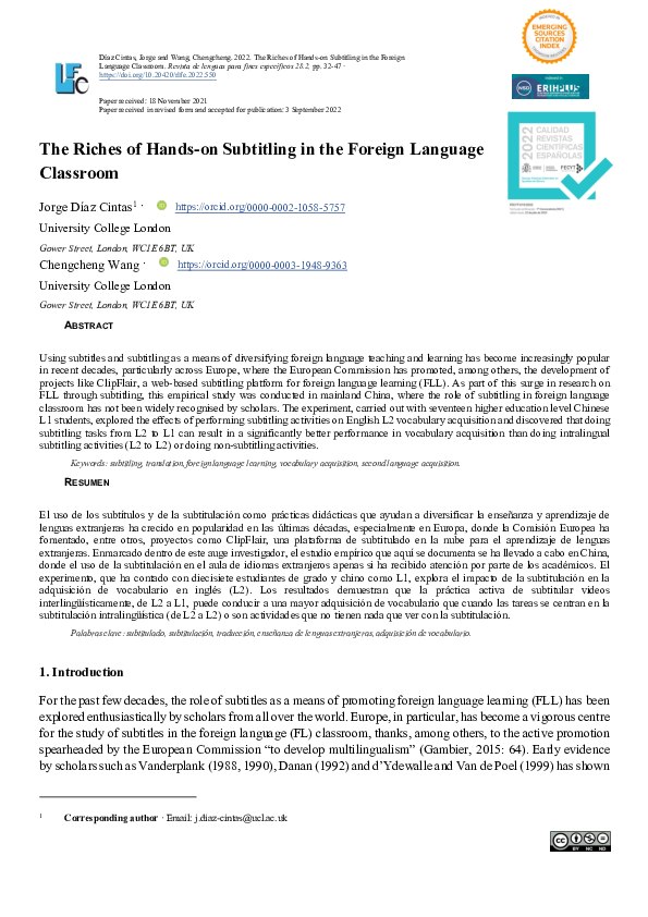 (PDF) The Riches of Hands-on Subtitling in the Foreign Language Classroom
