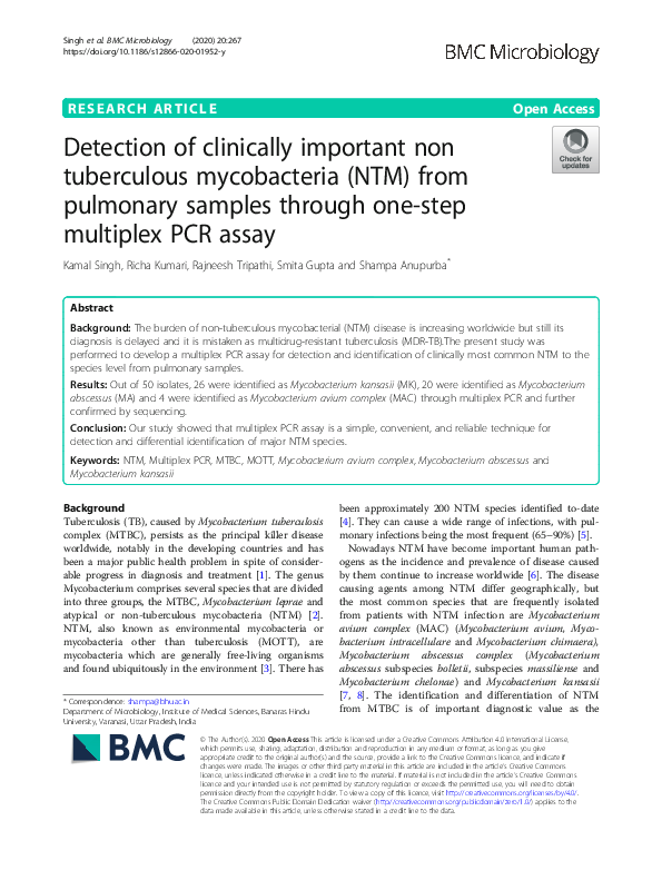 (PDF) Detection of clinically important non tuberculous mycobacteria (NTM) from pulmonary ...