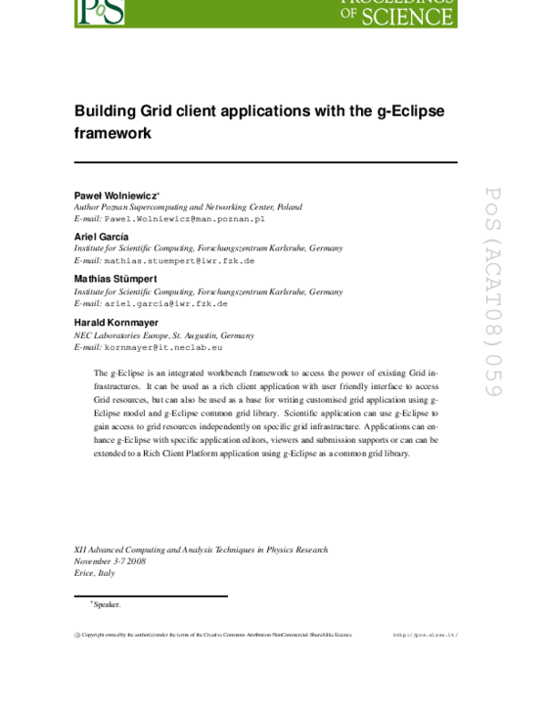 (PDF) Building Grid client applications with the g-Eclipse framework | Ariel Garcia - Academia.edu