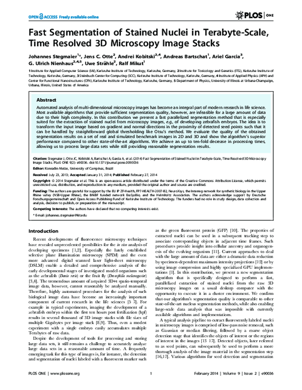 Pdf Fast Segmentation Of Stained Nuclei In Terabyte Scale Time