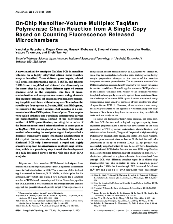 (PDF) On-Chip Nanoliter-Volume Multiplex TaqMan Polymerase Chain ...