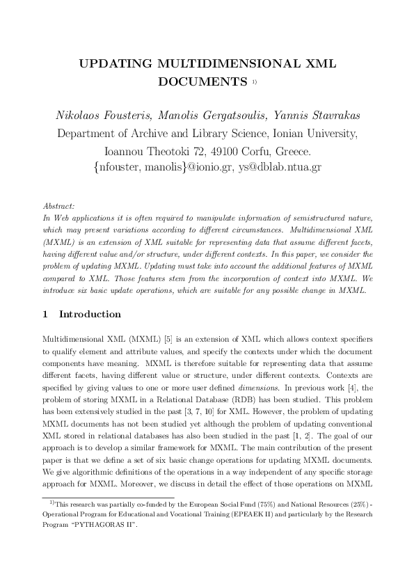 (PDF) Updating multidimensional XML documents