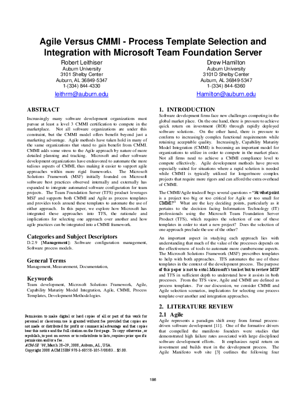 (PDF) Agile versus CMMI-process template selection and integration with ...