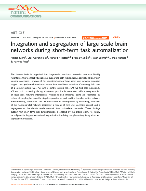 (PDF) Integration and segregation of large-scale brain networks during ...
