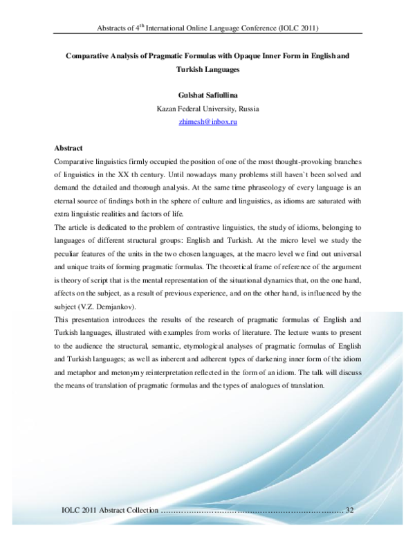 (PDF) Comparative Analysis of Pragmatic Formulas with Opaque Inner Form ...