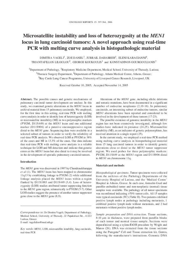 (PDF) Microsatellite instability and loss of heterozygosity at the MEN1 locus in lung carcinoid ...