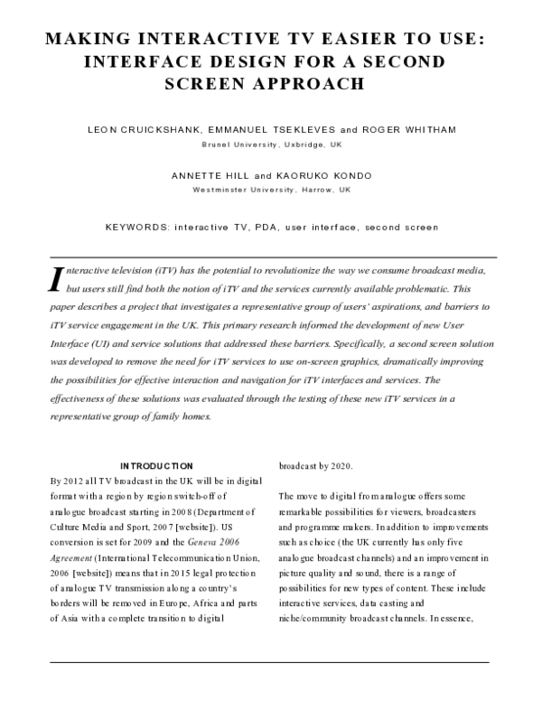 (PDF) Interface Design for a Second Screen Approach