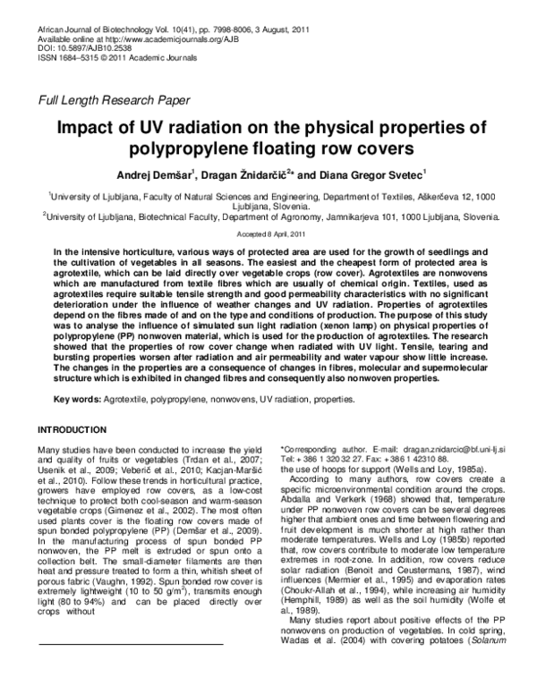 (PDF) Impact of UV radiation on the physical properties of ...