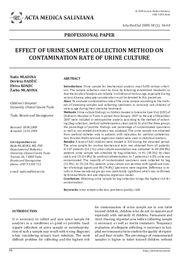 (PDF) Effect of Urine Sample Collection Method on Contamination Rate of ...