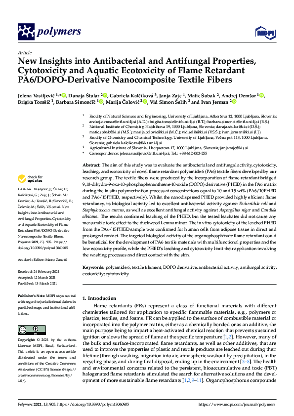 (PDF) New Insights into Antibacterial and Antifungal Properties, Cytotoxicity and Aquatic ...
